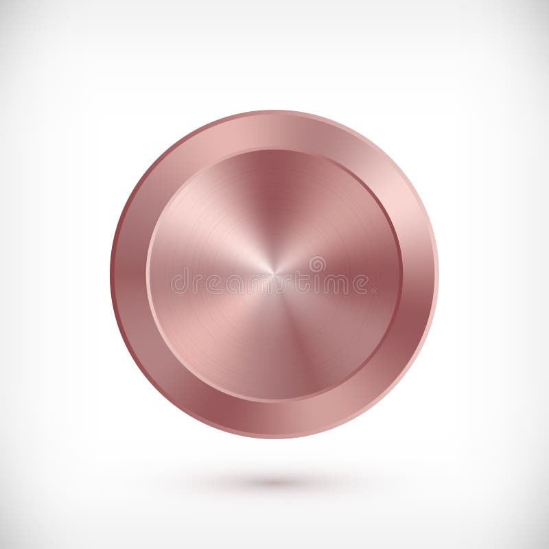 Metal Rose Gold Circle Badge. Vector Metallic Textured Pink Button ...