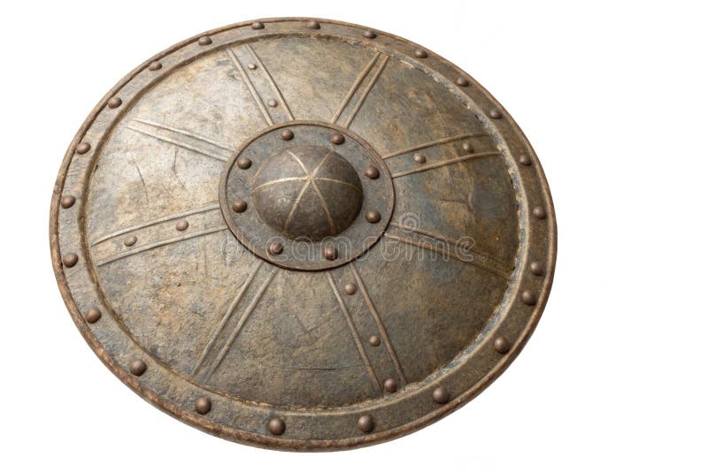 Metal Round Aged Shield Isolated on White Stock Illustration ...