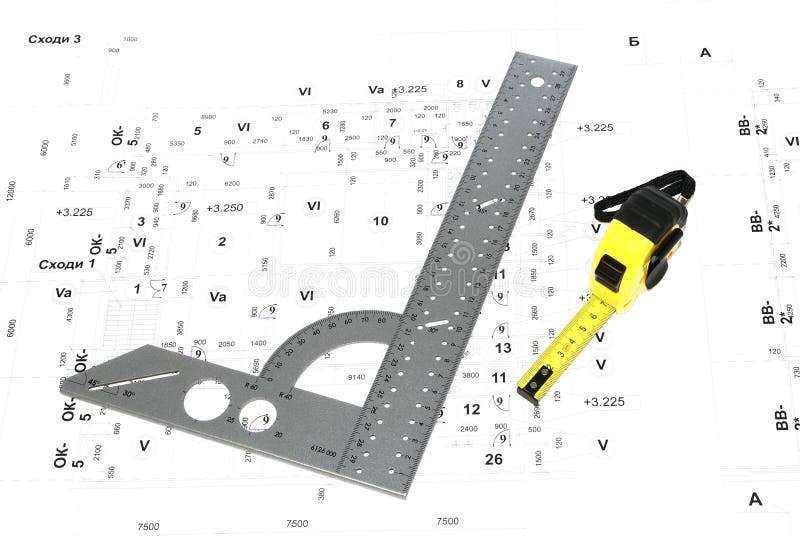The Metal Ruler and Wiring Diagram. Stock Photo - Image of designer ...