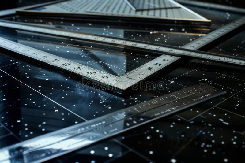 Metal Rulers in Various Shapes Like Triangle and Rectangle on Black ...
