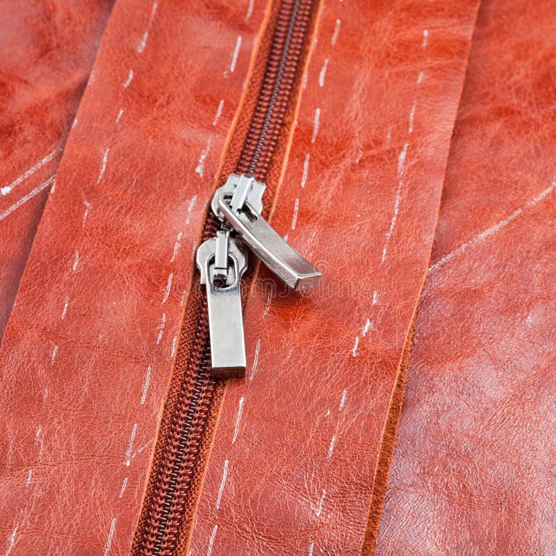 Metal Runners of Zipper on Hide Clothing Stock Image - Image of ...