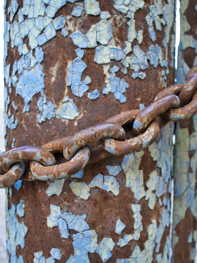 Metal Rust Pillar and Chain, Abstract Grunge Background Stock Image ...