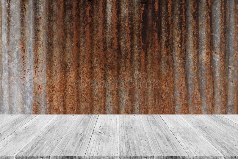 Metal Rust Wall Texture with Wood Terrace Stock Image - Image of ...