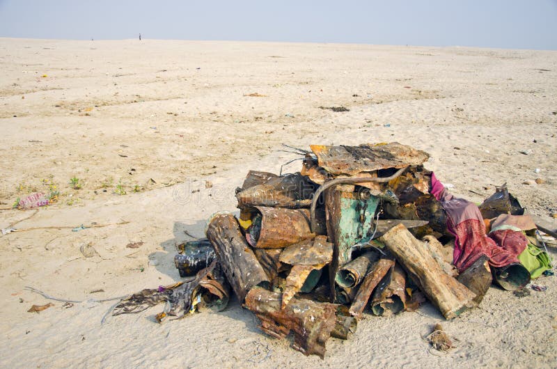 Metal Junk on Ganges River Coast Sand, India Stock Photo - Image of ...