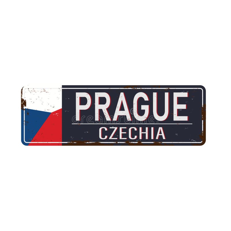 Metal Rusted Road Sign, Vector Prague Illustration Stock Vector ...
