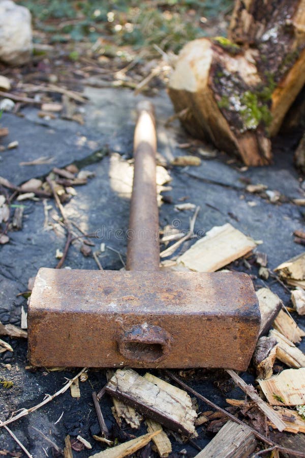 Metal Rusty Hammer on a Wooden Stock Photo - Image of field, obsolete ...