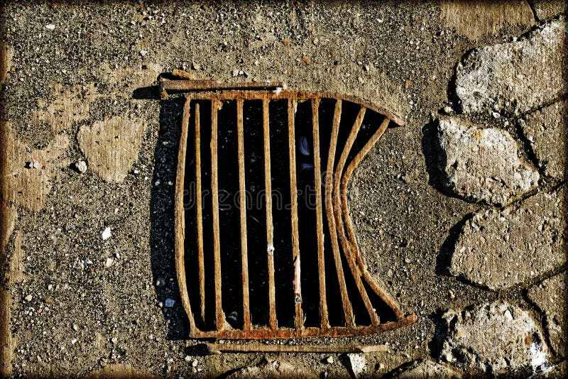 Rusty Manhole Rectangular Grating of the Drainage System. Stock Image ...