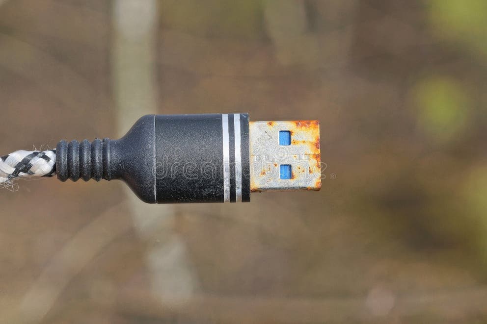 Metal Rusty Usb with a Black Electrical Wire Stock Photo - Image of ...