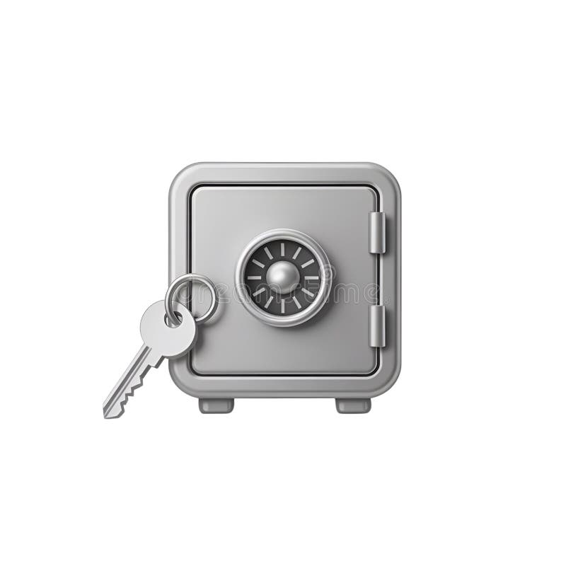 Metal Safe with Combination Lock and Key Isolated on a Clean White ...