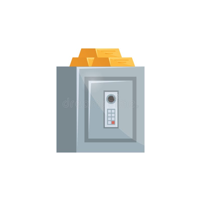 Metal Safe and Gold Bars in Carton Style Isolated on White. Stock ...