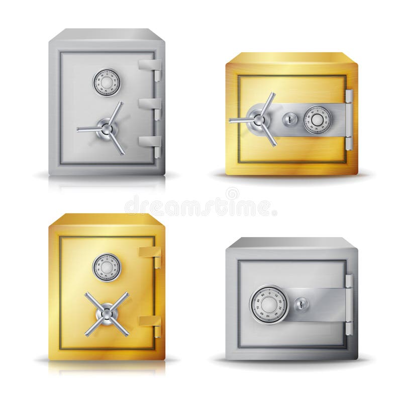 Metal Safe Realistic Vector. Set Realistic Steel Safe. Front View ...
