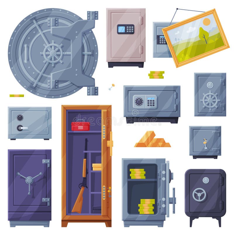 Metal Safe or Strongbox for Securing Valuable Object Vector Set Stock ...