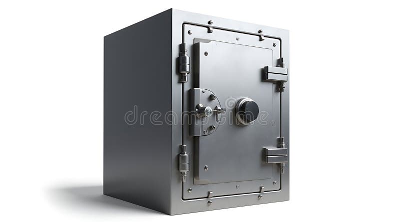 Metal Safe with a Thick Door and Secured Lock Positioned on a White ...
