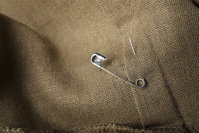 Metal Safety Pin on Fabric, Closeup View Stock Image - Image of safety ...