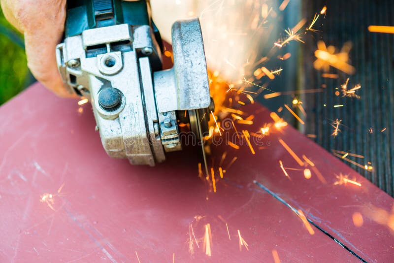Metal Sawing Close Up with Angle Grinder Stock Image - Image of ...