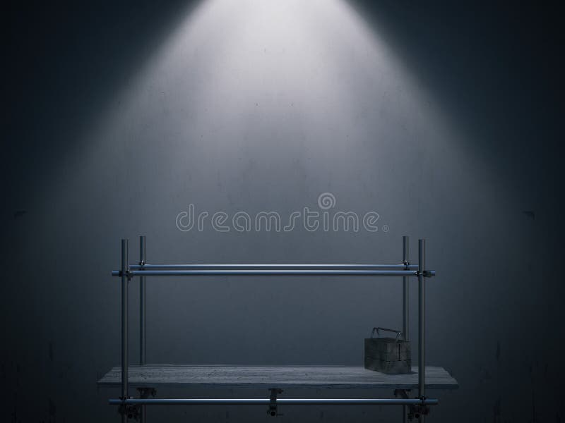Metal Scaffold Near Wall at Night. 3d Redndering Stock Image - Image of ...