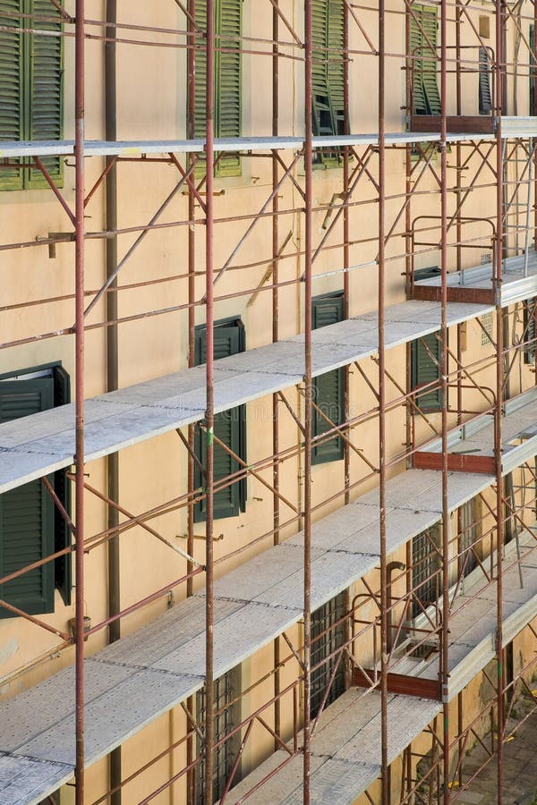 METAL SCAFFOLDING on a CONSTRUCTION SITE BUILT with PREFABRICATED ...