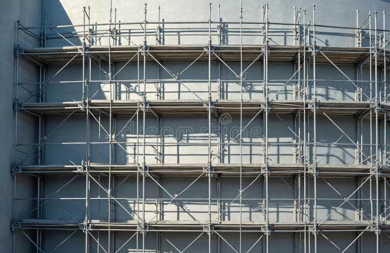 Metal Scaffolding Frame on Building Wall. Framework Construction Site ...