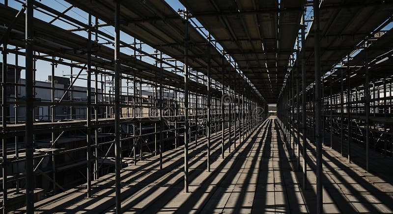 Metal Scaffolding Structure Creating Shadow Lines Underneath Clear Blue ...
