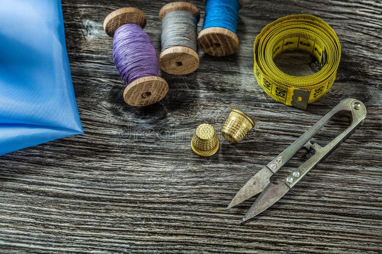 Metal Scissors Thimbles Spool Threads Measure Tape Stock Photo - Image ...