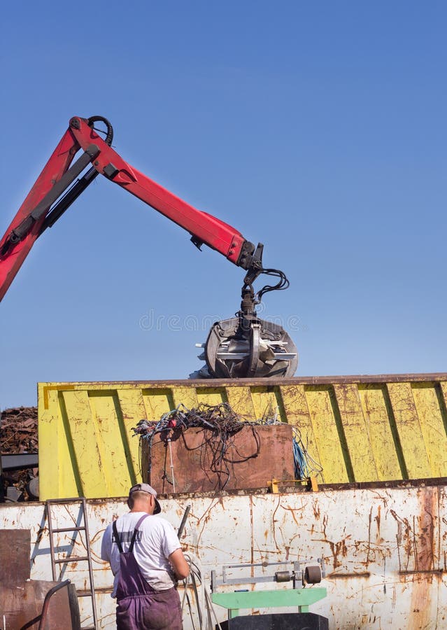 Metal Scrap Yard with Grabber Stock Image - Image of crane, industry ...