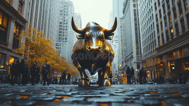 Metal Sculpture of Bull in City Center Stock Illustration ...