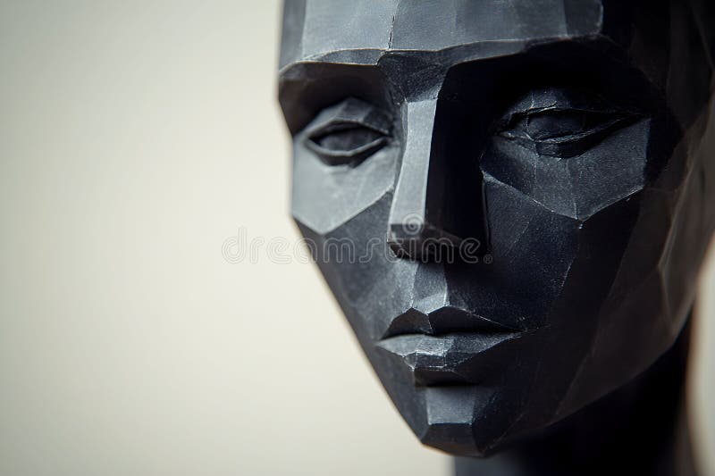 Metal Sculpture of a Face Capturing Intricate Geometric Features and ...