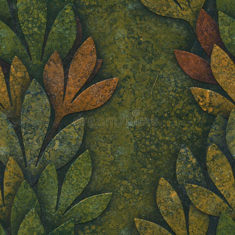 Metal Seamless Texture with Leaves Pattern, 3d Illustration Stock ...