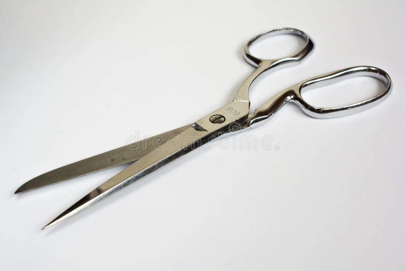 Metal Sewing Scissors Half Open Isolated on White in Perspective Stock ...