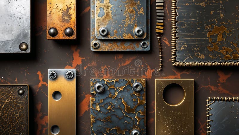 Metal Sheets Showing Various Textures and Finishes, Creating Abstract ...