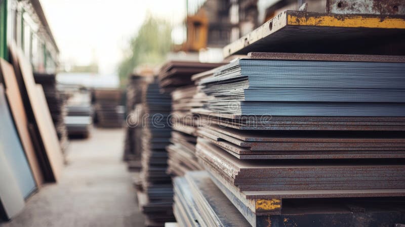 Steel Sheets Stacked in Metal Processing Plant Warehouse Stock Image ...