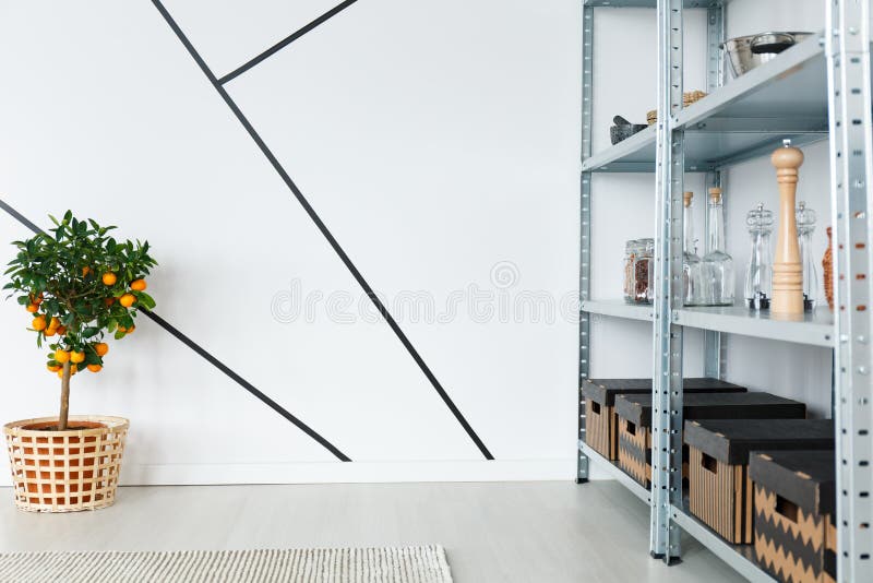Metal shelf in room stock image. Image of tree, lounge - 90945611