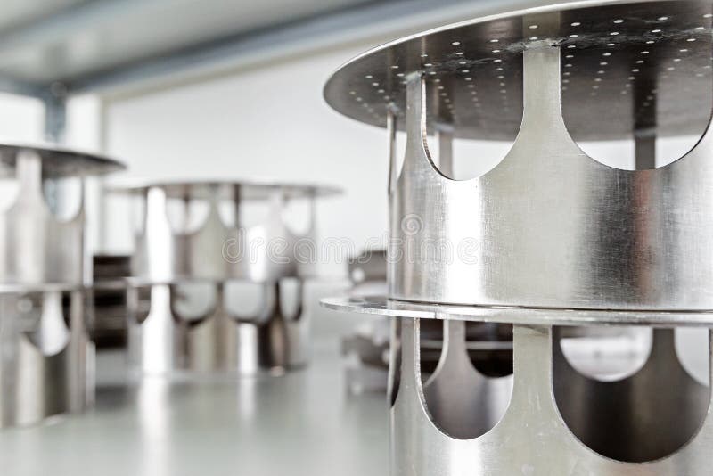 Metal Shelving, Metal Molds for Making Cheese Stock Photo - Image of ...