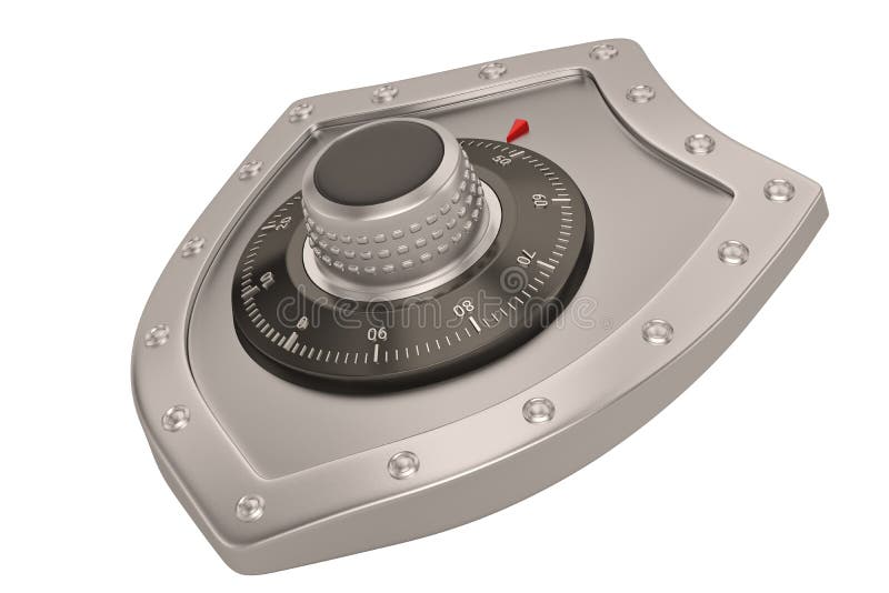 Metal Shield with Code Lock Isolated on White Background. 3D ...