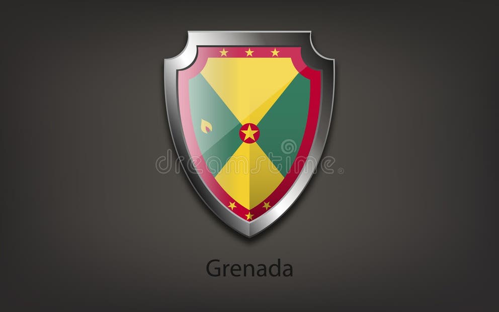 Metal Shield with GRENADA Flag. Vector Stock Illustration - Illustration of honor, silver: 354169852