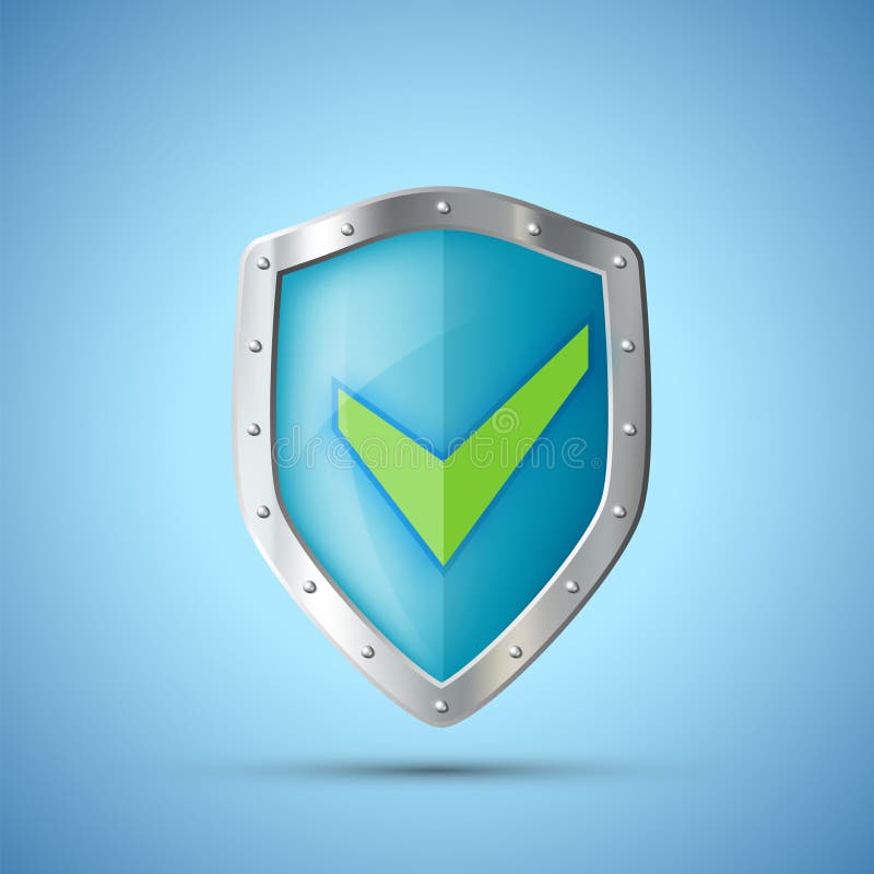 Metal Shield Icon with Green Check Mark Stock Vector - Illustration of ...