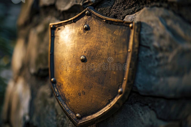 A Metal Shield Mounted on a Stone Wall Stock Image - Image of ancient ...