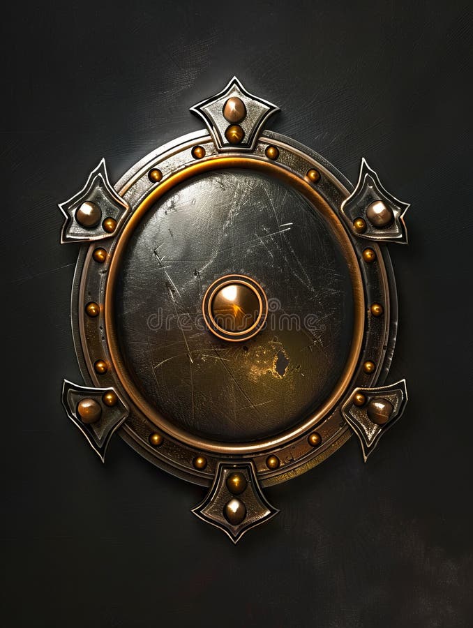 A Metal Shield with Rivets on a Dark Background Stock Illustration ...