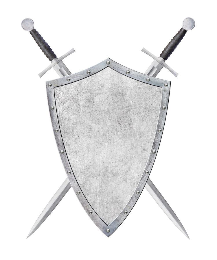 Metal Shield and Two Swords Isolated on White Stock Photo - Image of ...
