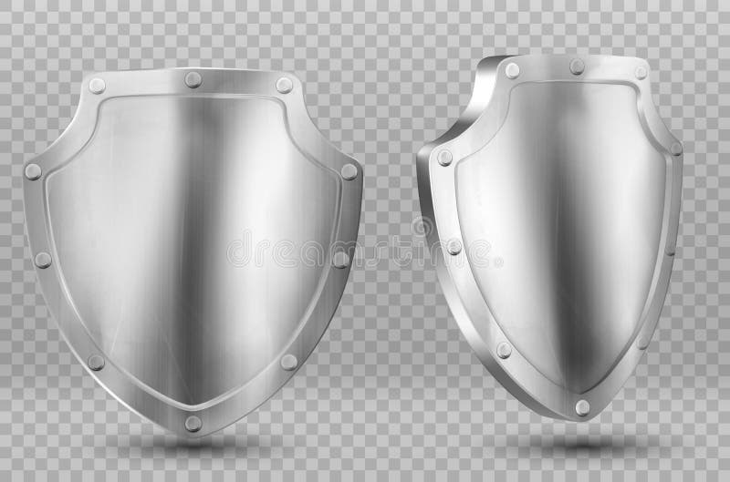 Shields with Reflection in Shiny Gold Frames Front, Side View Set Stock ...