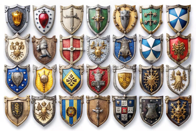 Metal shields set isolated stock illustration. Illustration of metal ...