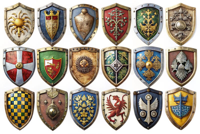 Metal shields set isolated stock illustration. Illustration of ...