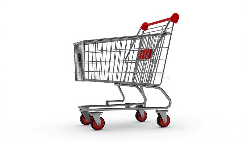 Empty Shopping Cart with Red Handles on White Background. Generative AI ...