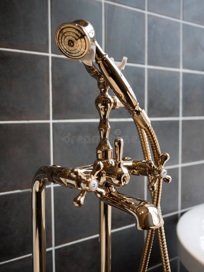 Metal Shower Rail and Shower Head. Bathroom Arrangement Stock Photo ...