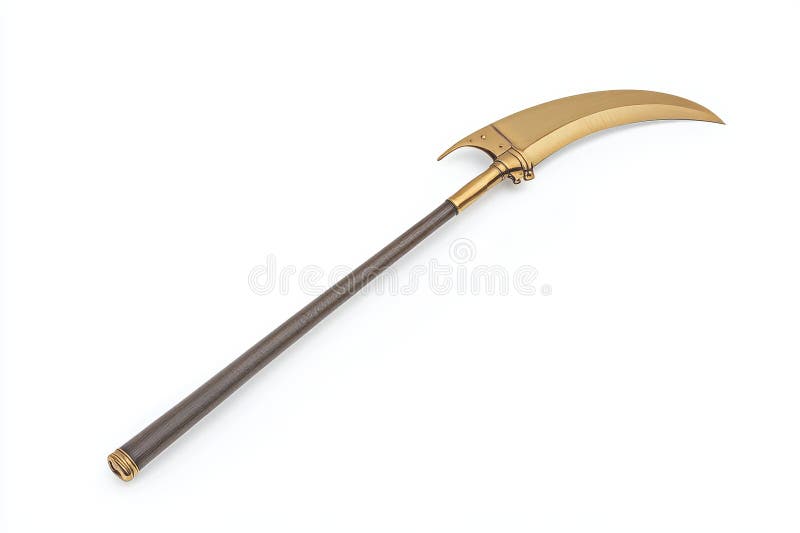 A Metal Sickle with a Wooden Handle, Depicted in Isolation on a Clear ...