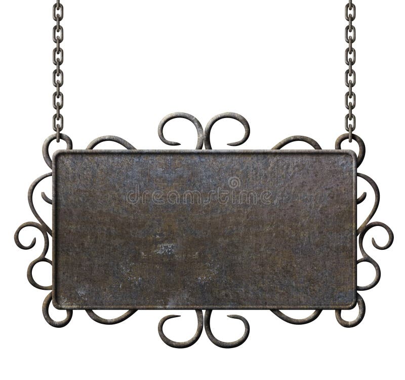 Metal Signboard Hanging on Chains Isolated Stock Image - Image of ...