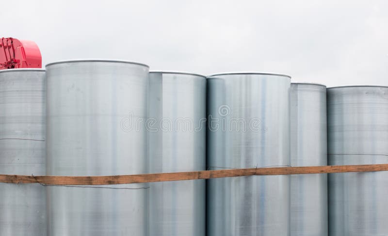 Metal Silver Barrels in a Bundle. Stock Image - Image of chrome ...