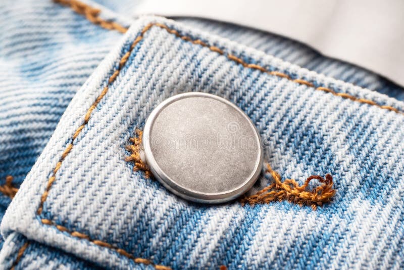 Metal Silver Button on Jeans, Close-up. Elements of Denim Clothing ...