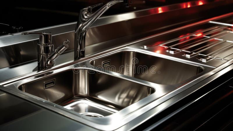 Metal sink in the kitchen stock image. Image of design - 297038363