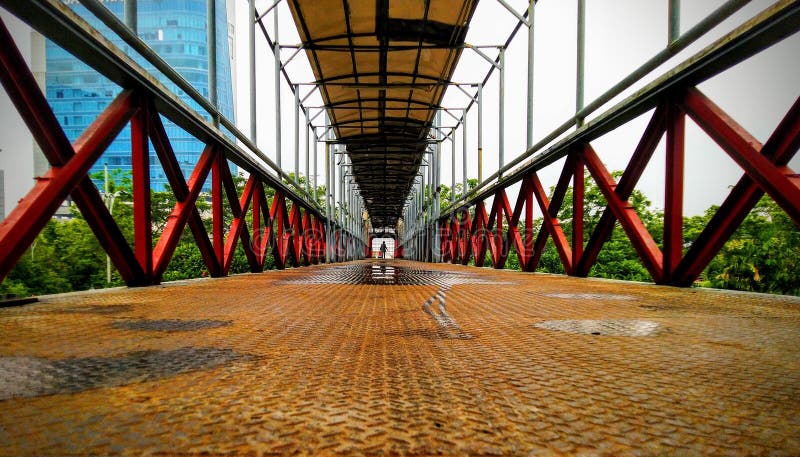Metal Sky Bridge Above the Road Stock Image - Image of bridge, road ...